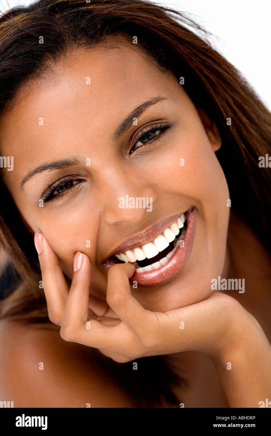 Portrait of a young woman, smiling for the camera Stock Photo - Alamy