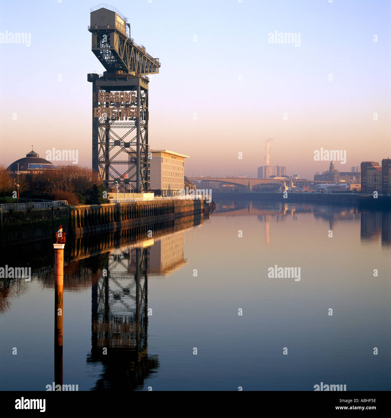 RIVER CLYDE AND VIEW TO GLASGOW WITH FINNIESTON CRANE Stock Photo - Alamy