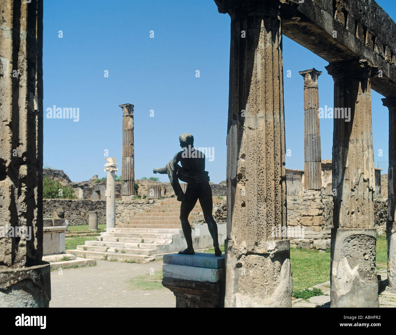 Pompeii, Italy. Statue of Apollo the Archer in courtyard of temple of ...