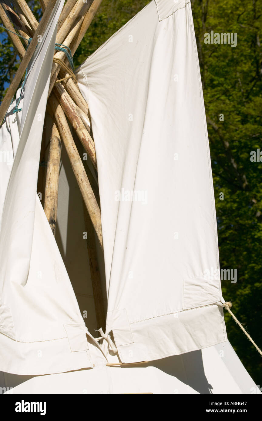 Smoke vent of a traditional North American tipi teepee being used on a ...
