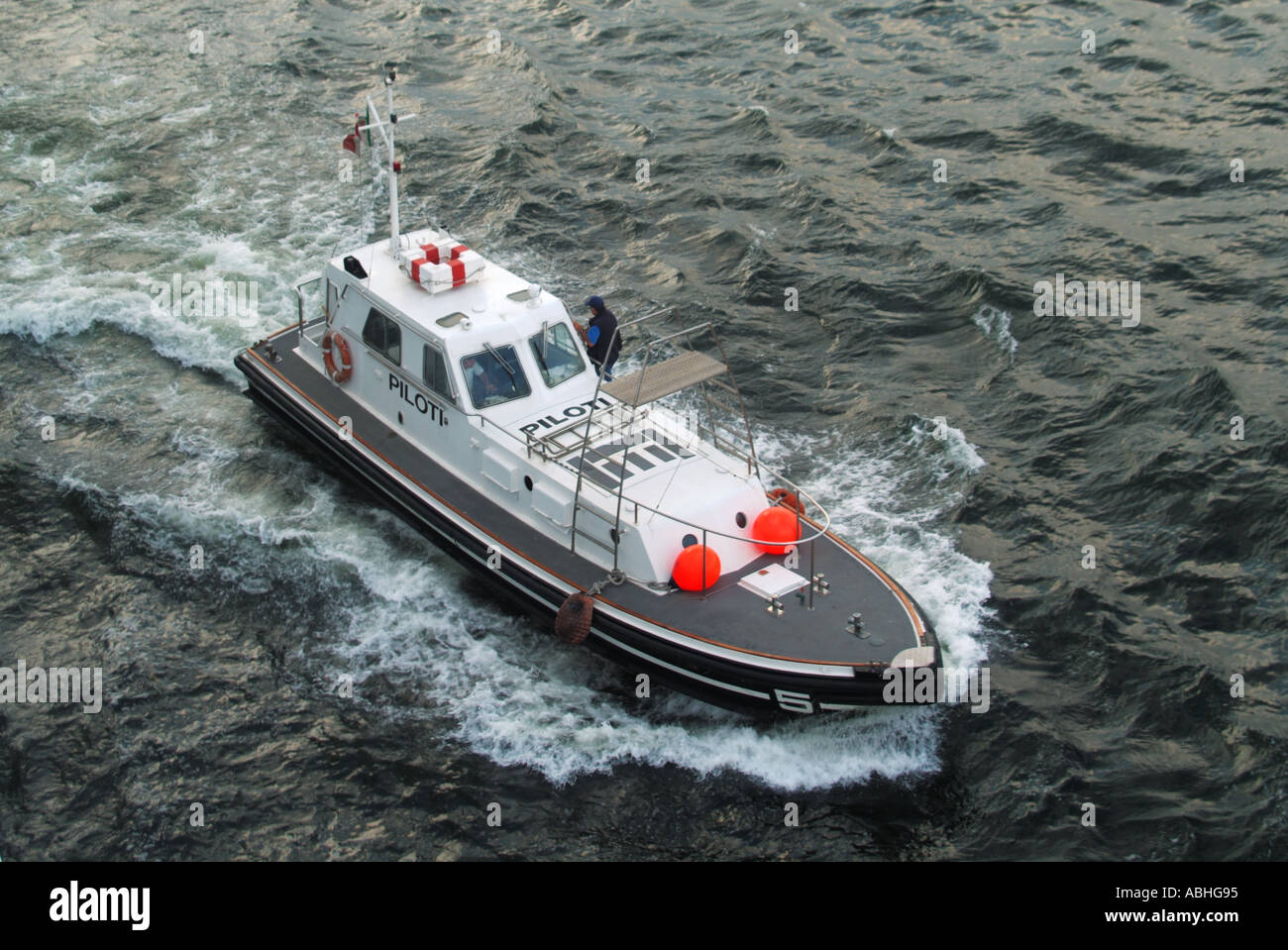 Naples port pilots launch after collecting pilot from ship Stock Photo ...
