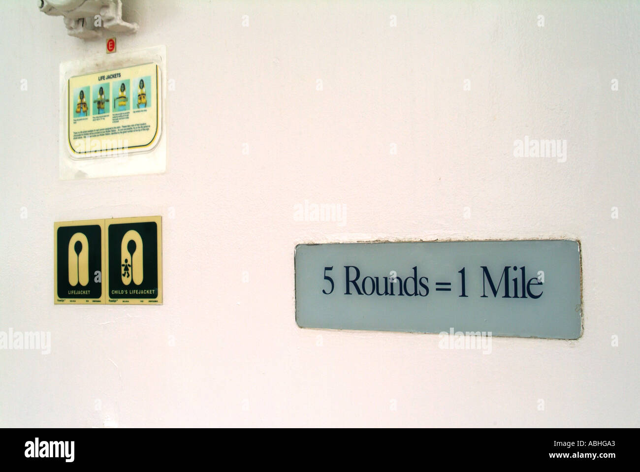 Safety signs on passenger decks cruise ship showing lifejackets marker ...