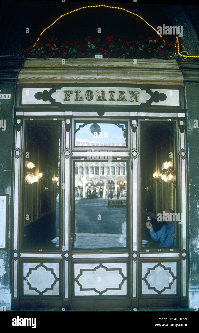 Man in window sidewalk café inside historic Florian coffee shop St ...
