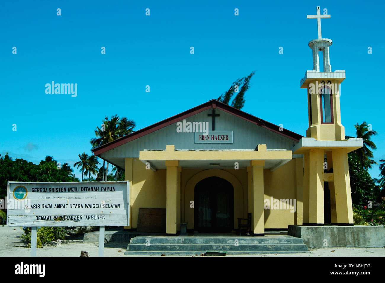 Christian church, island in Raja Ampat Archipelago, Indonesia Stock ...