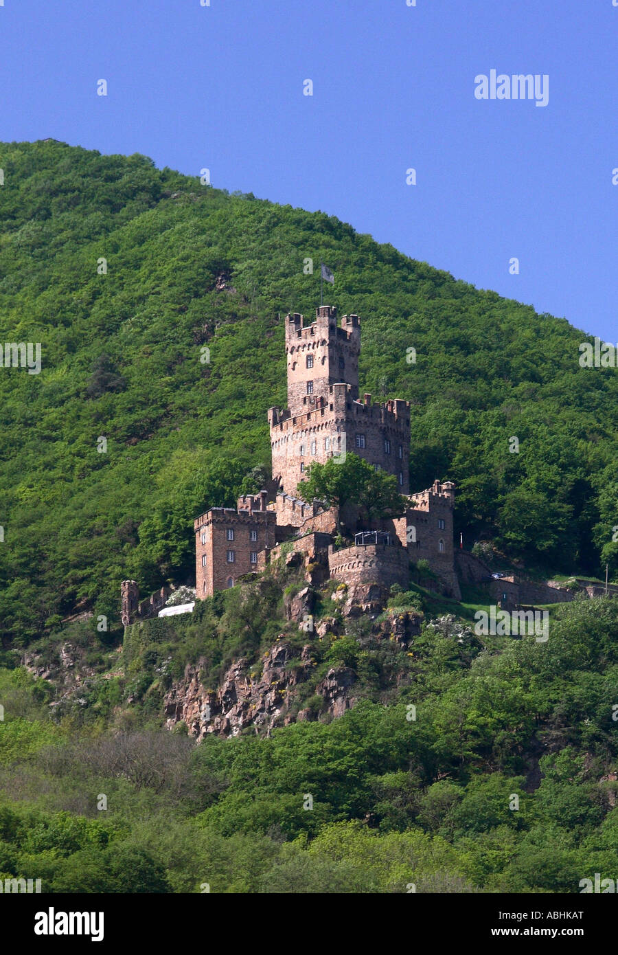 Burg Sooneck castle on the Rhine river in Germany leading to the ...