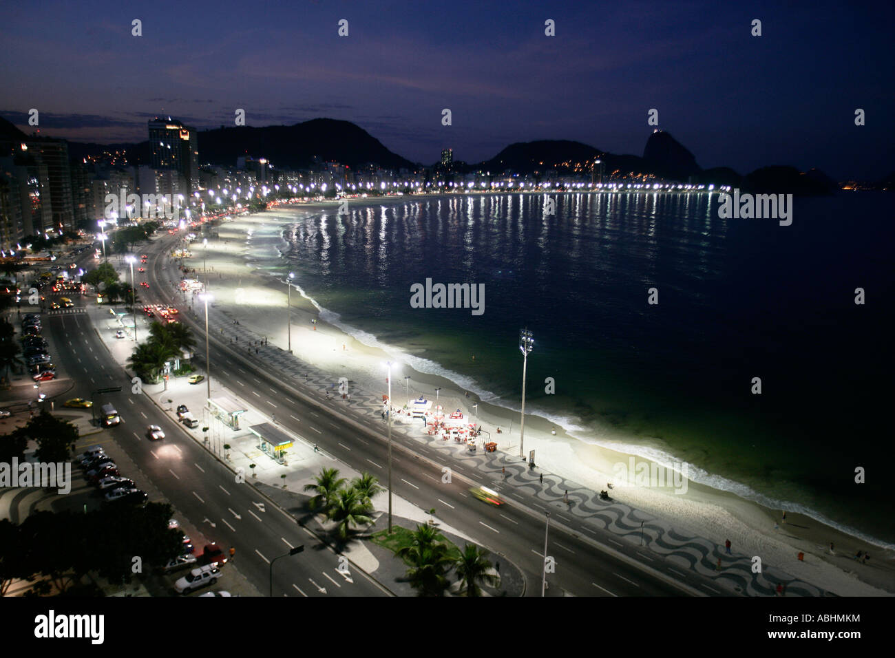 The copacabana beach rio de janeiro at night Stock Photo - Alamy