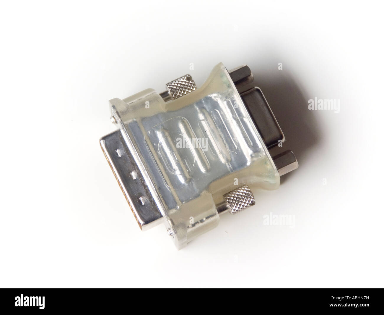 dvi digital to vga video output converter connectors plug close up on a ...