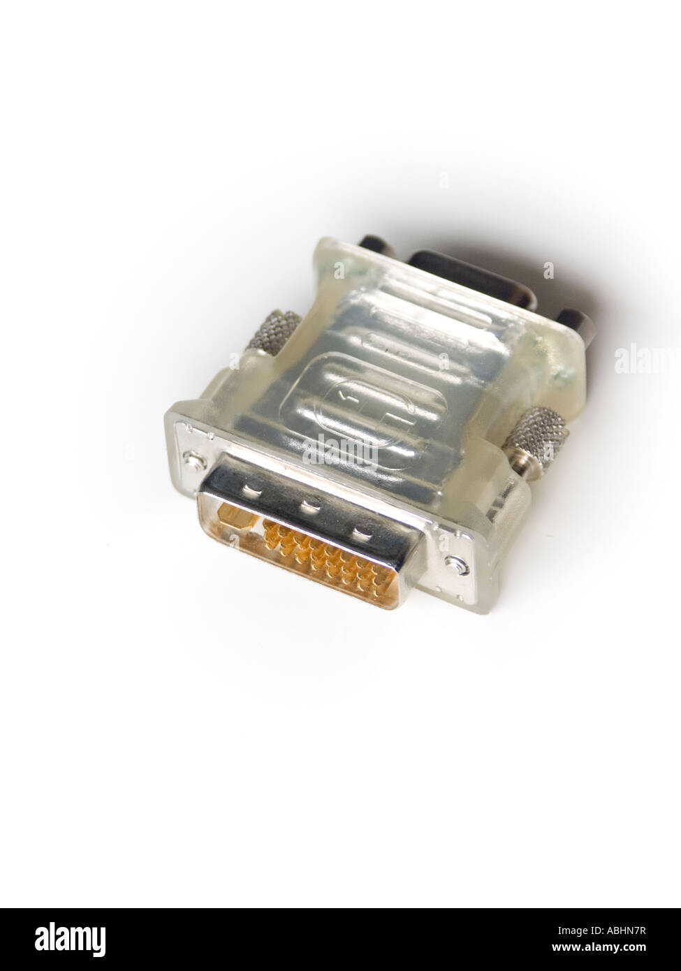 dvi digital to vga video output converter connectors plug close up on a ...