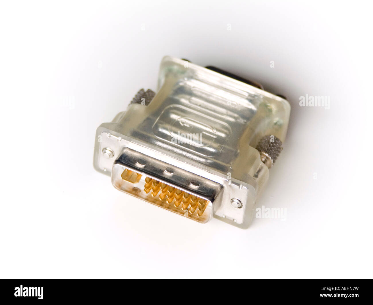 dvi digital to vga video output converter connectors plug close up on a ...