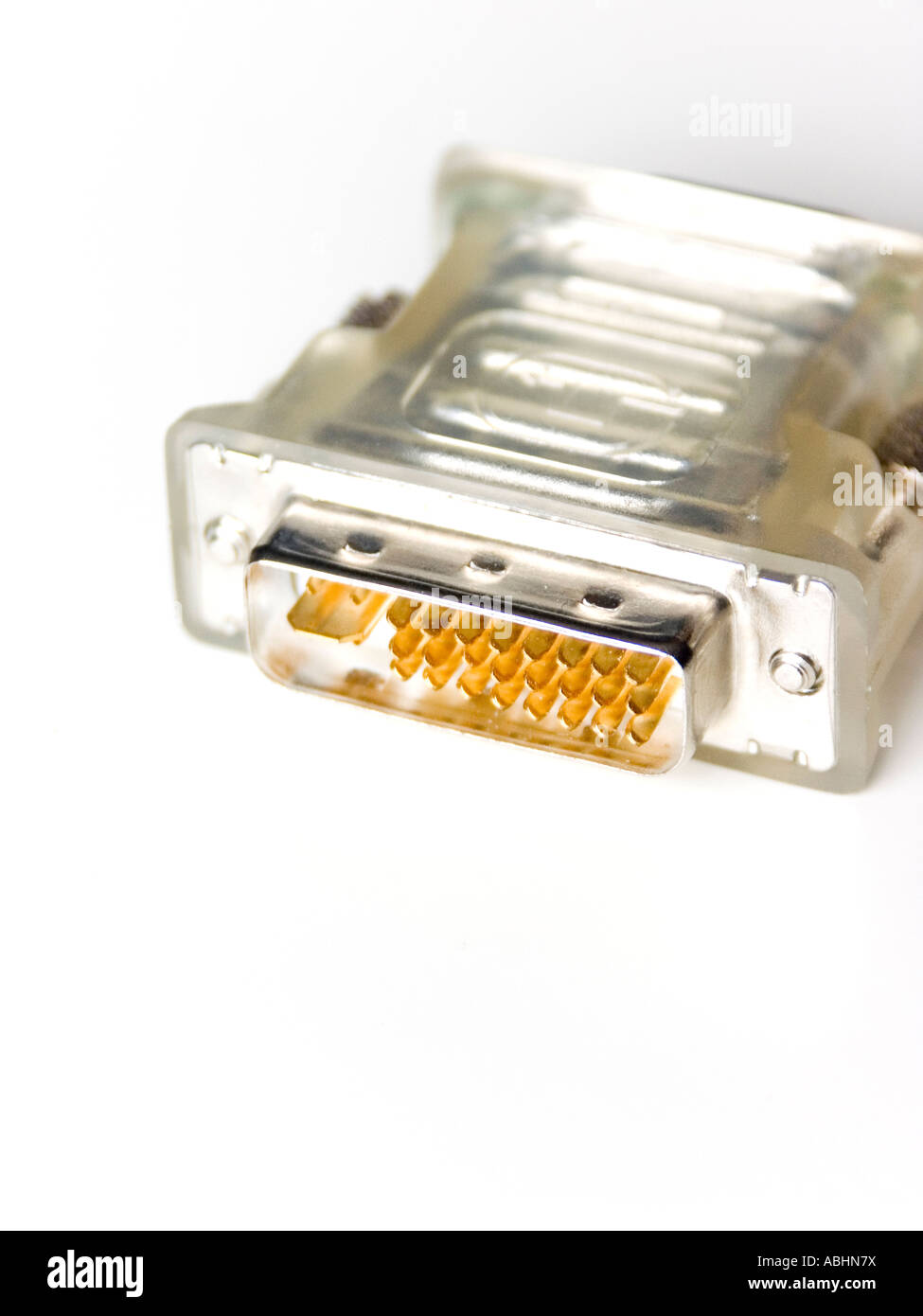 dvi digital to vga video output converter connectors plug close up on a ...