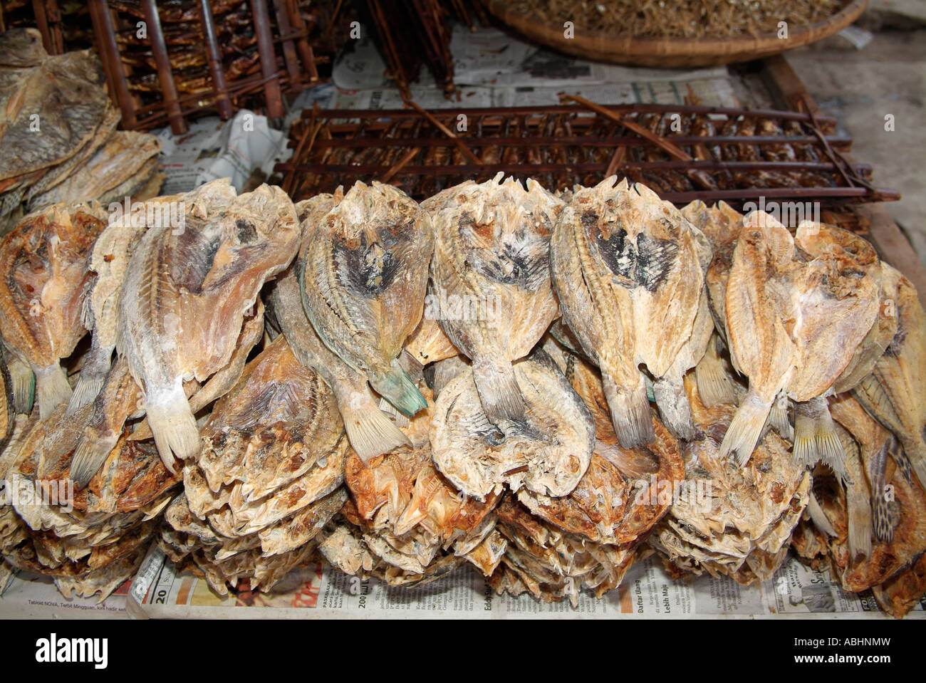 Shelves of dried fish in a local market in Manado North Sulawesi Stock ...