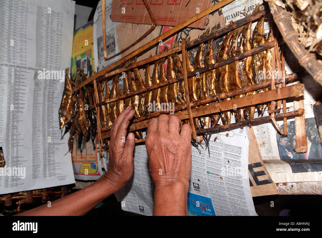 Shelf of dried fish in a local market in Manado North Sulawesi Stock ...