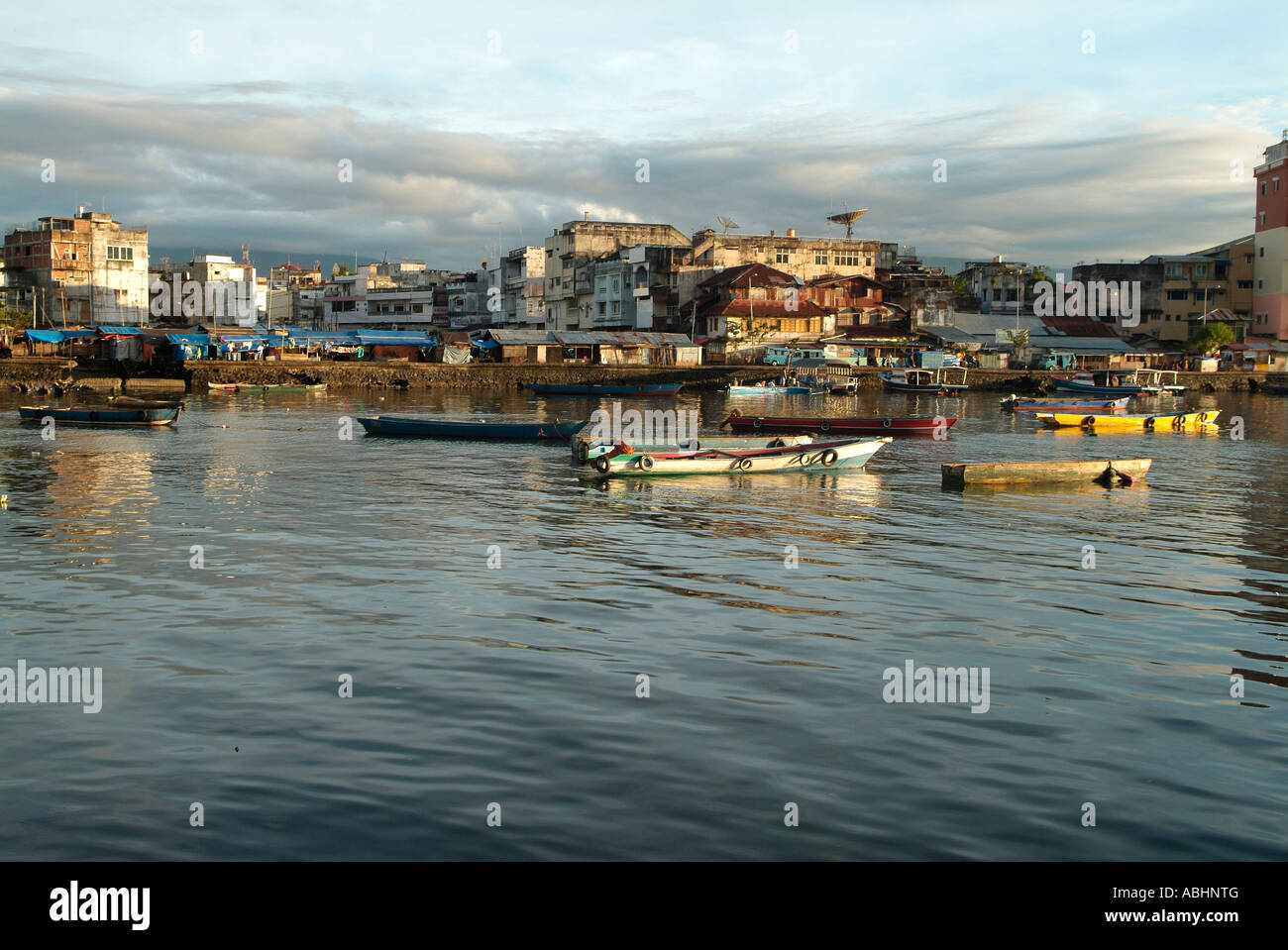 Local fishing boats in the harbour of Manado, North Sulawesi Stock ...