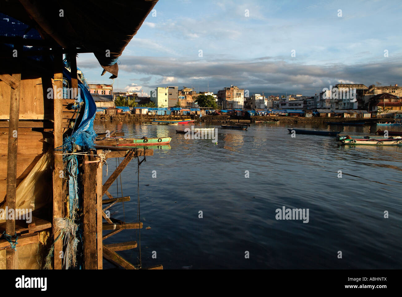 Local fishing boats in the harbour of Manado, North Sulawesi Stock ...