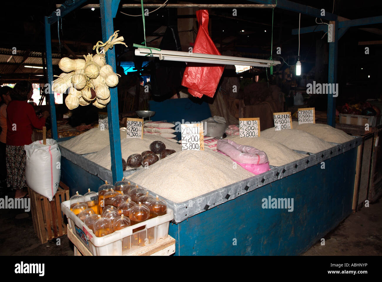 Booth selling rice, local market in Manado, North Sulawesi Stock Photo ...