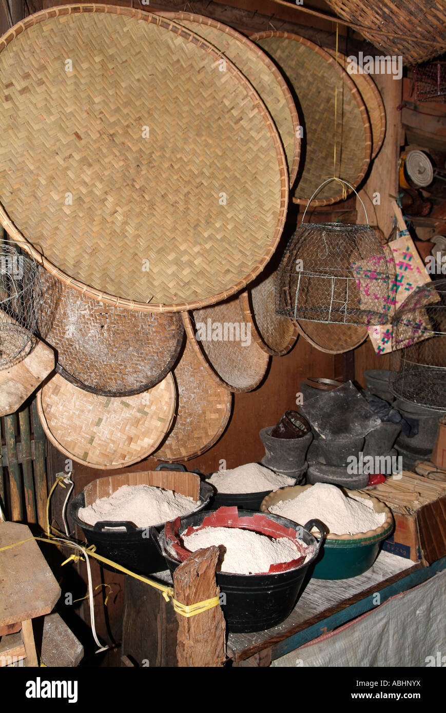 Booth selling baskets, local market in Manado, North Sulawesi Stock ...