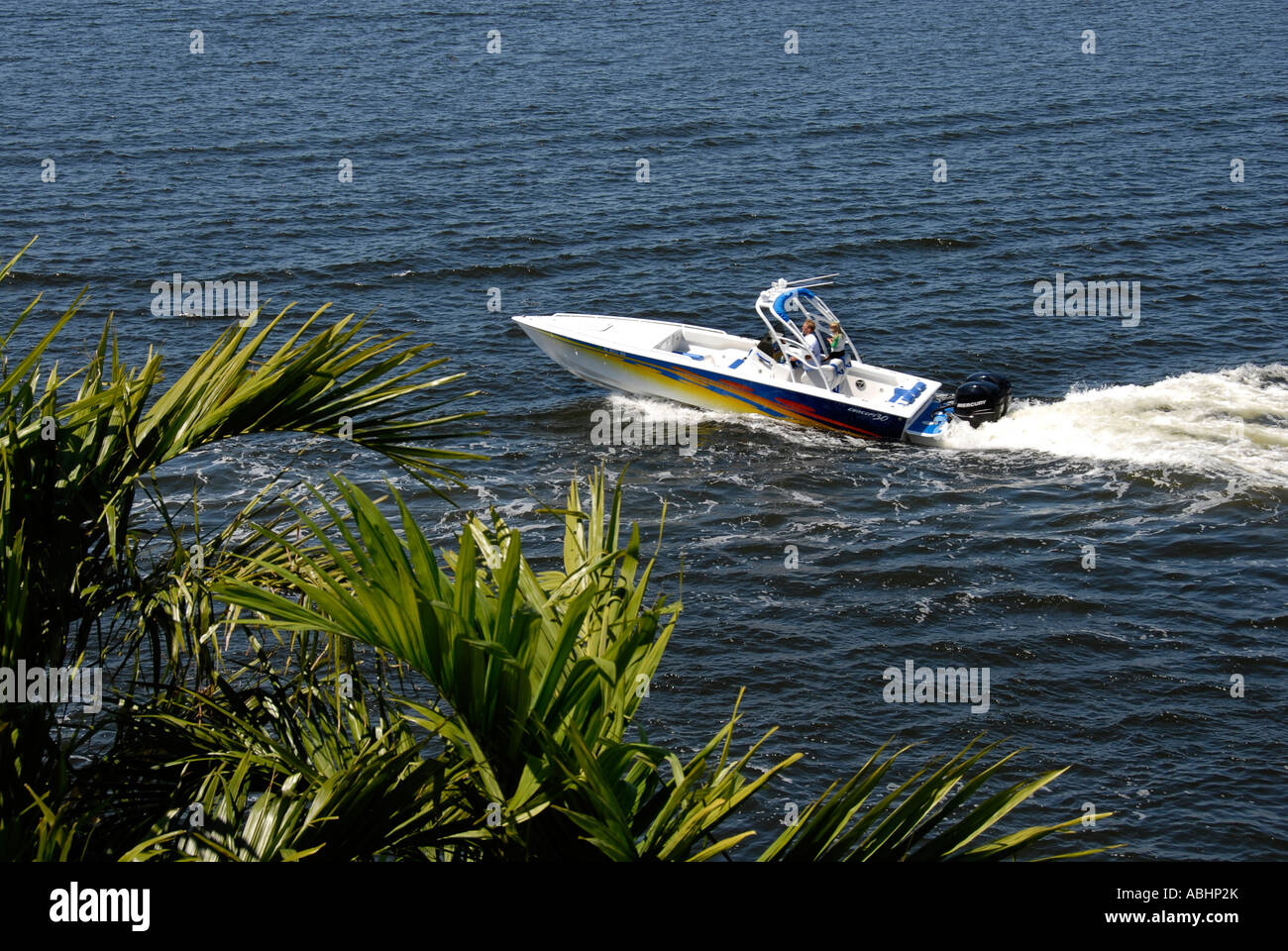 Speedboat on intracoastal waterway, Florida USA Stock Photo - Alamy