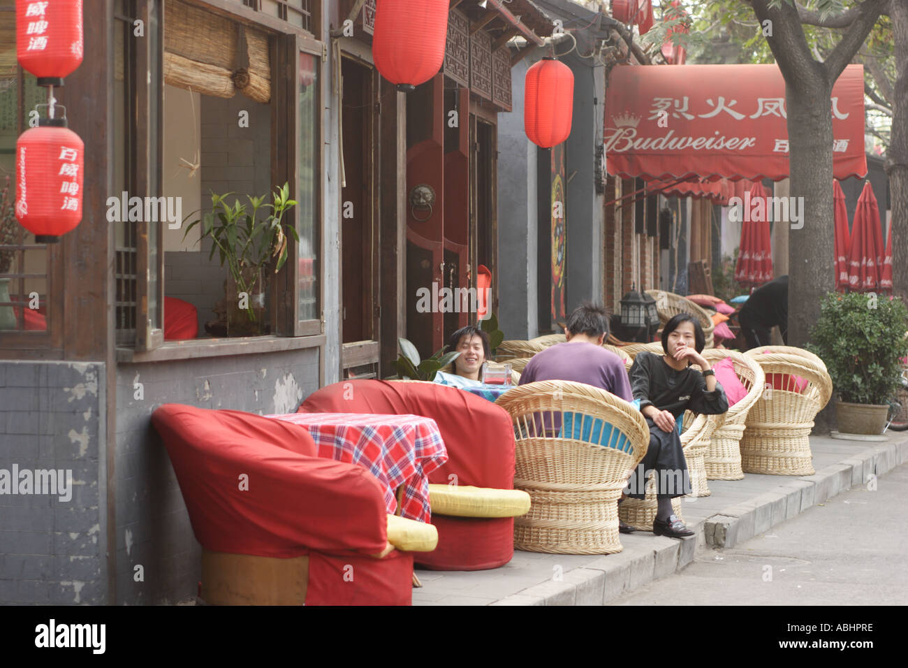 Trendy outdoor cafe bar along Houhai Lake Beijing China Stock Photo - Alamy