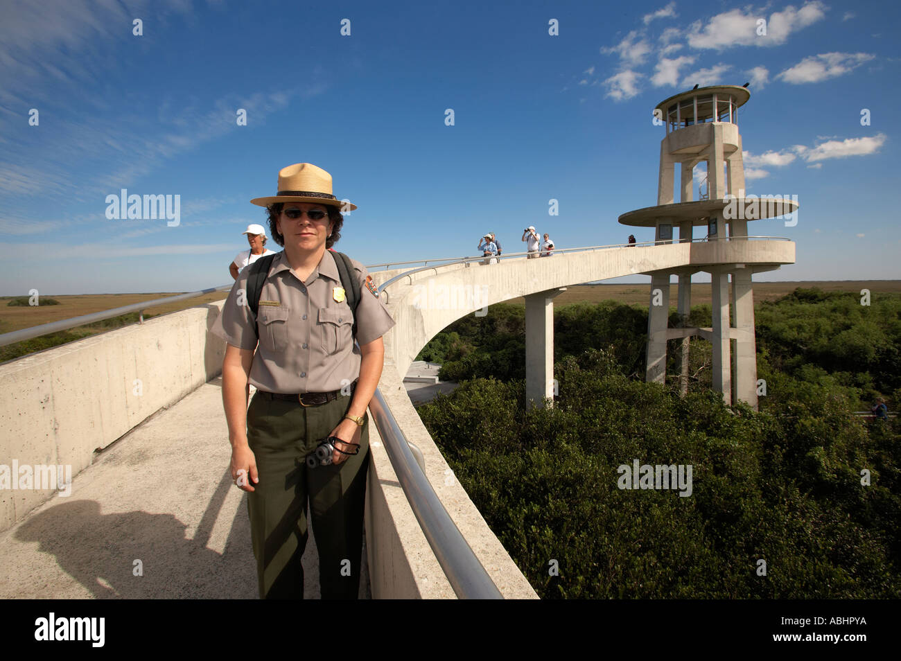 Ranger in front of the Shark Valley Observation Tower Tamiami trail ...