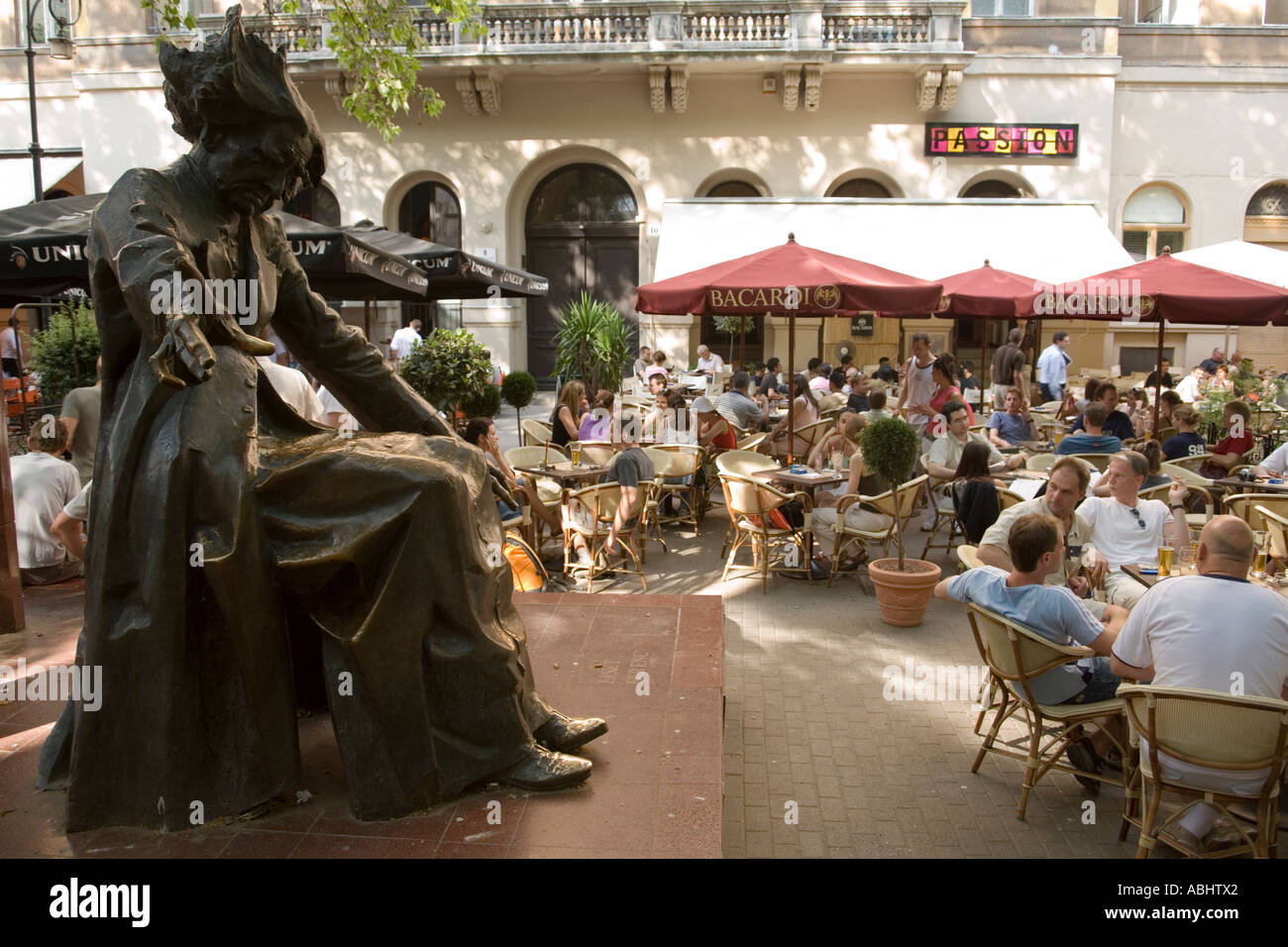 Franz Liszt statue and open air cafes at Liszt Square Pest Budapest ...