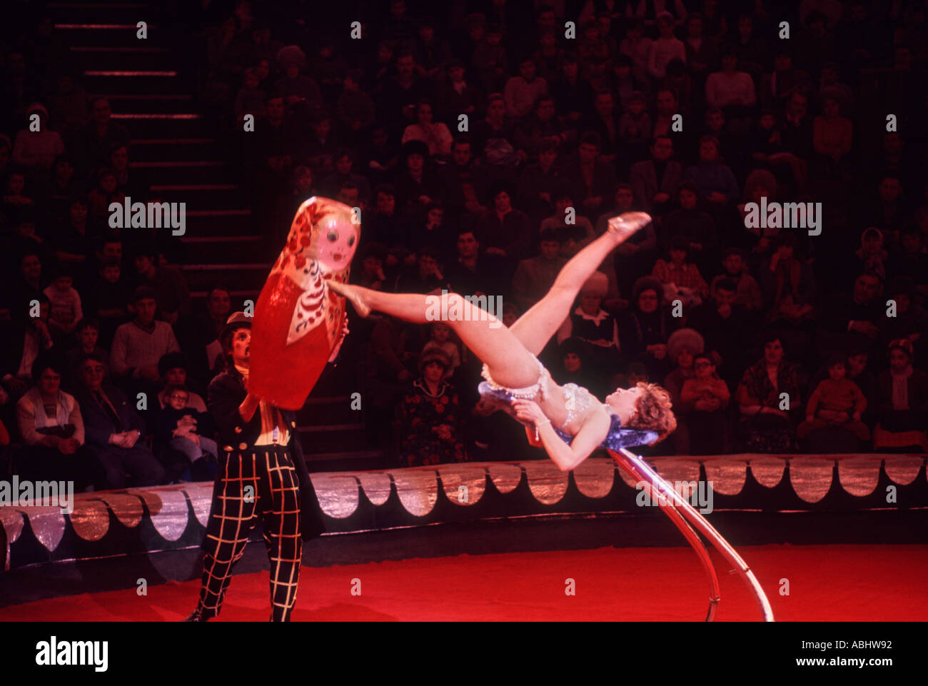 Female acrobat with clown at a circus in Kiev Ukraine in 1980s Stock ...