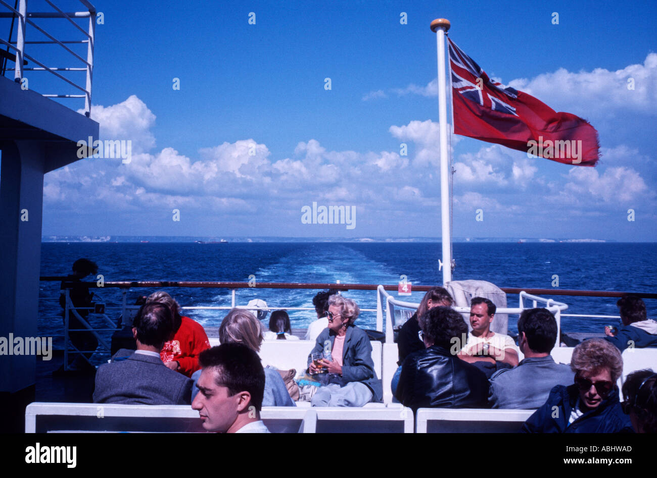 Group of people on a cross English Channel ferry leaving England with ...