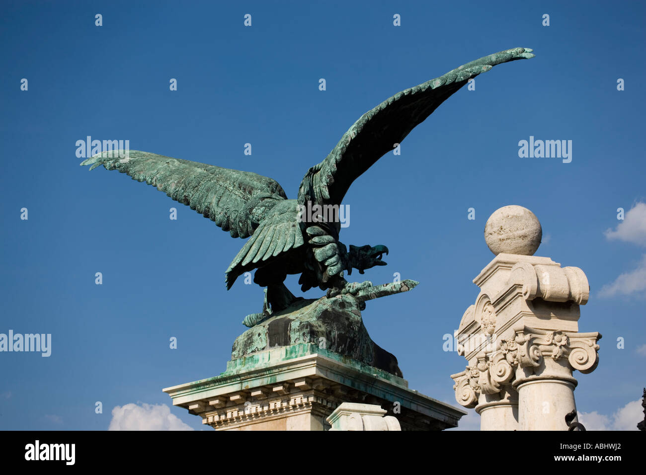 Statue of Turul at the entrance of the Royal Palace on Castle Hill Buda ...