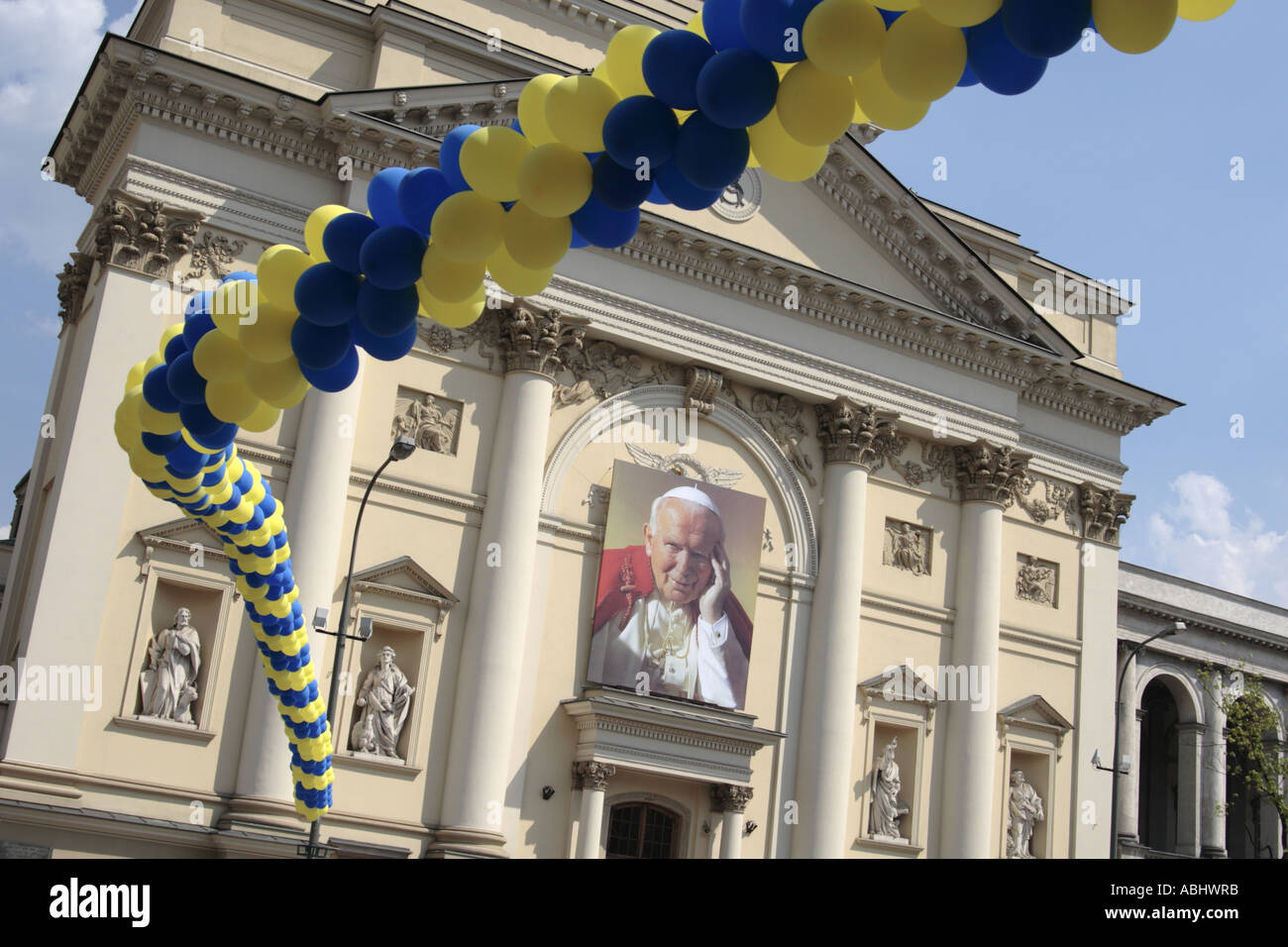 Warsaw Poland image of Pope John Paul II on St Anne Church framed by ...