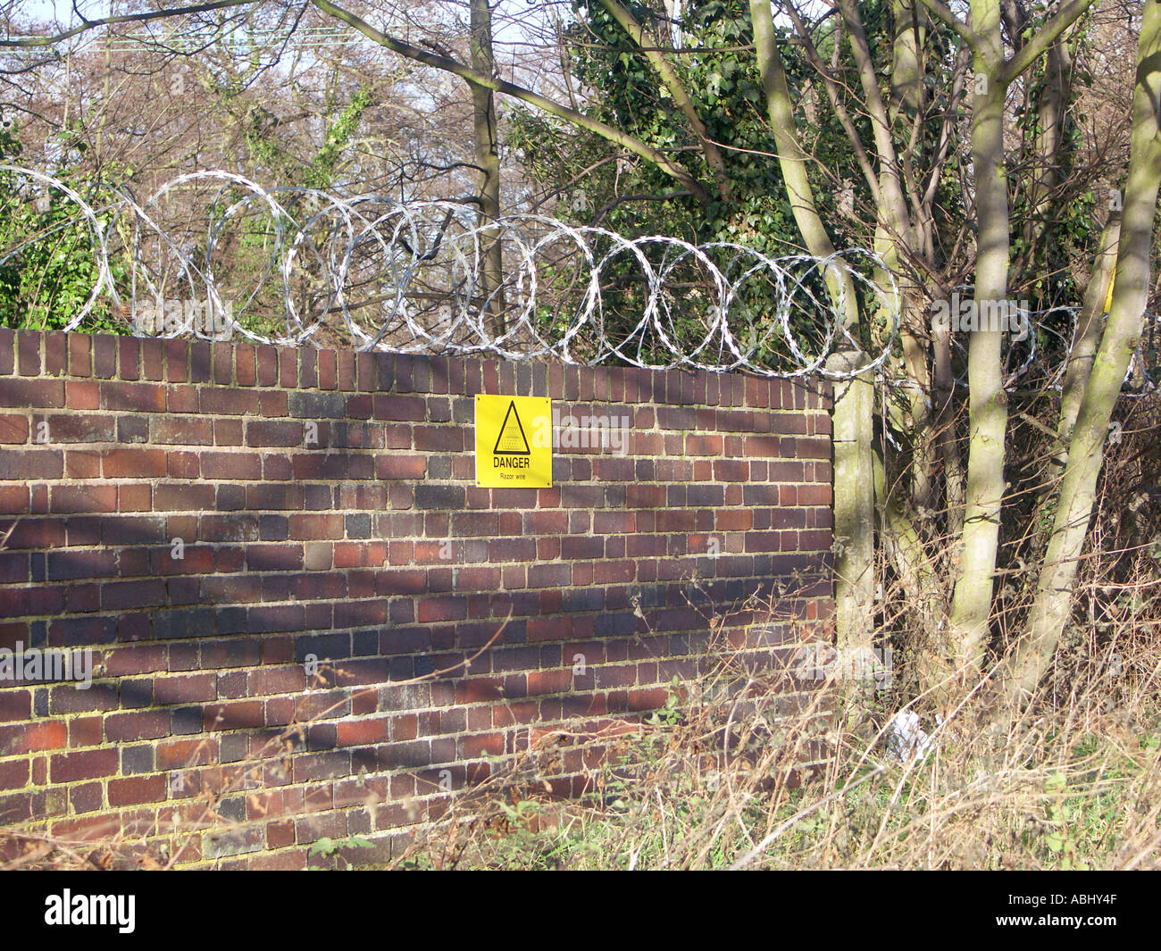 Razor wire on top of wall to keep out unwanted people Stock Photo - Alamy