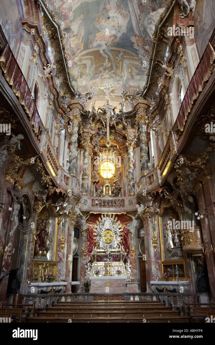 Opulent interior of the St. Johann Nepomuk Church, also known as the ...