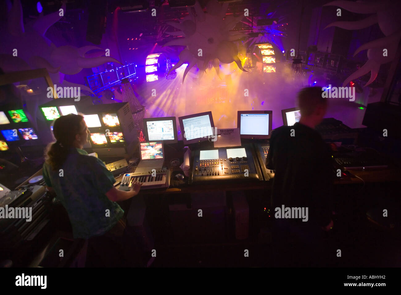 Rear view of DJs Escape a discotheque at Rembrandtplein Amsterdam ...
