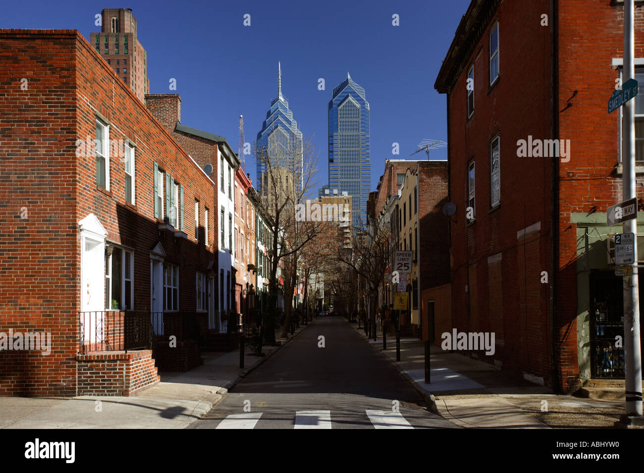View of two high rise skyscrapers in Philadelphia, Pennsylvania, USA ...