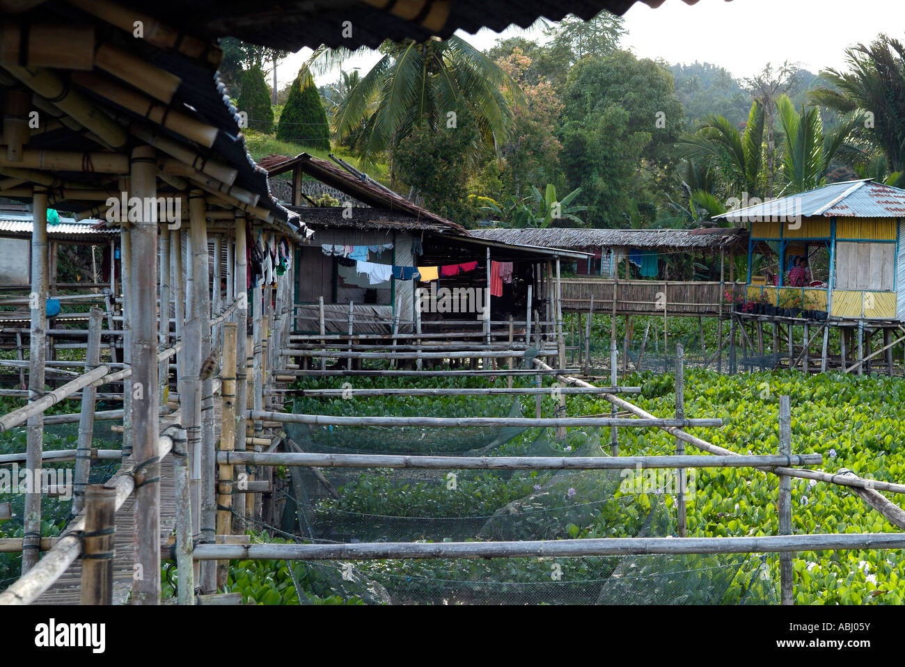 Pile houses built on a lake near Manado, Indonesia Stock Photo - Alamy