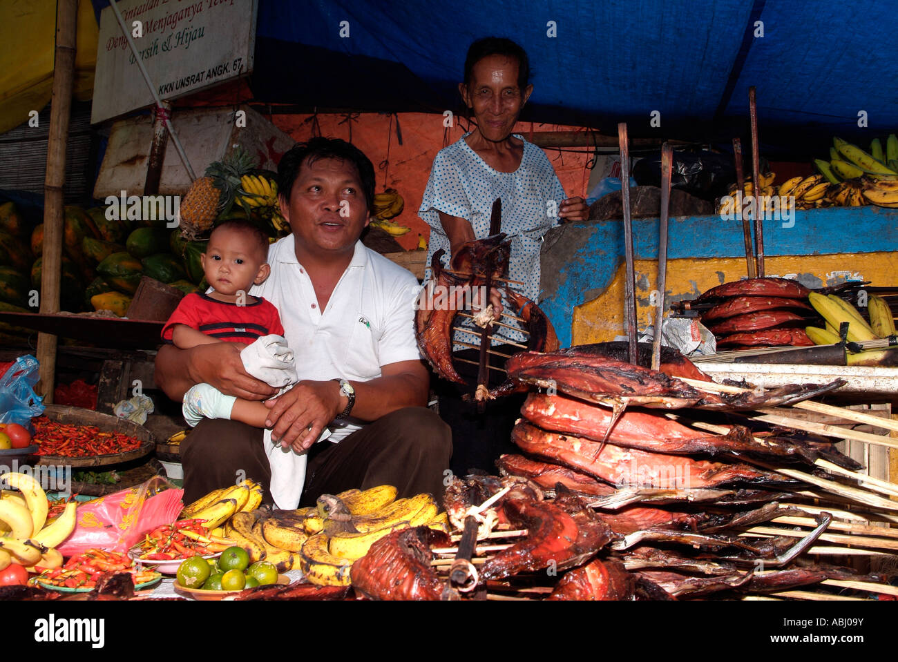 Food for sale on display at the local market of Manado Stock Photo - Alamy