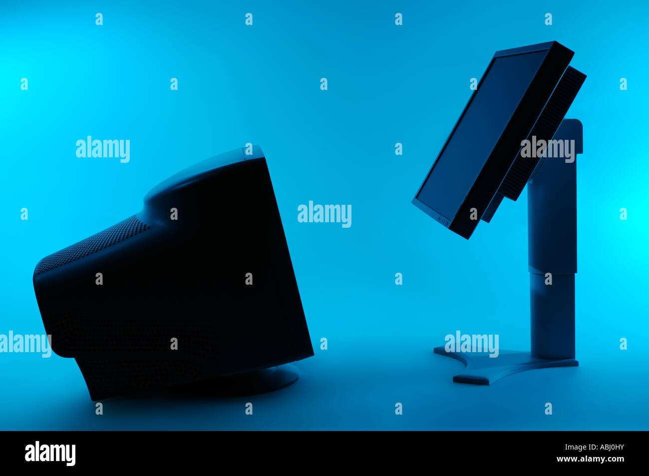 Old CRT monitor and modern LCD display Technology electronics concept ...