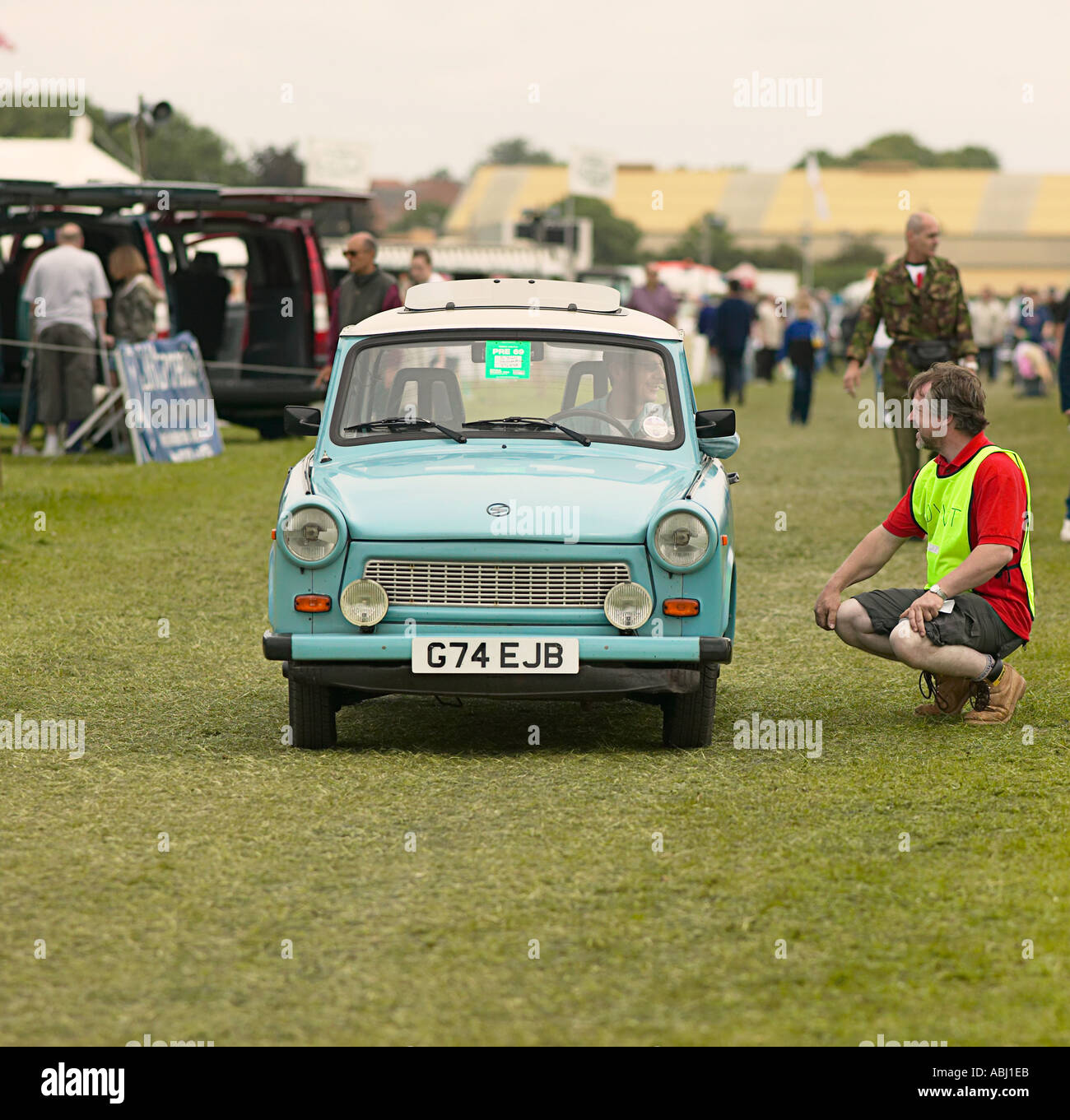east german trabant in field with marshall at classic car rally Stock ...