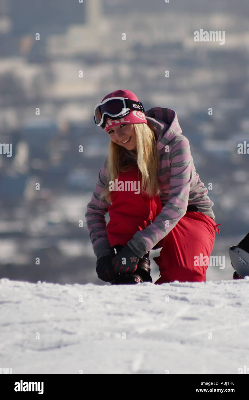Beautiful snowboard girls in the air background 3 Stock Photo - Alamy