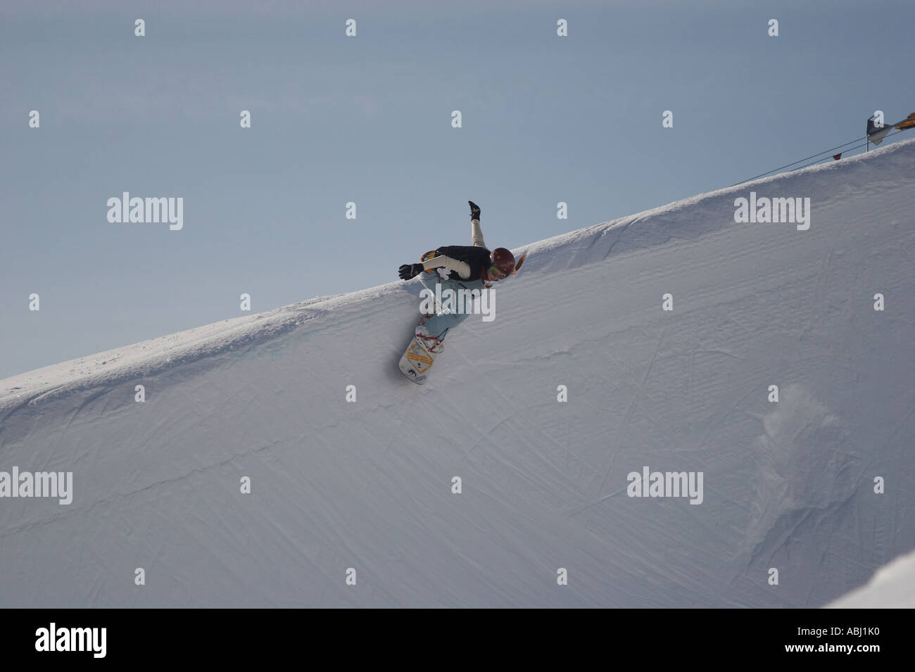 Snowboard girl and half pipe ride 13 Stock Photo - Alamy