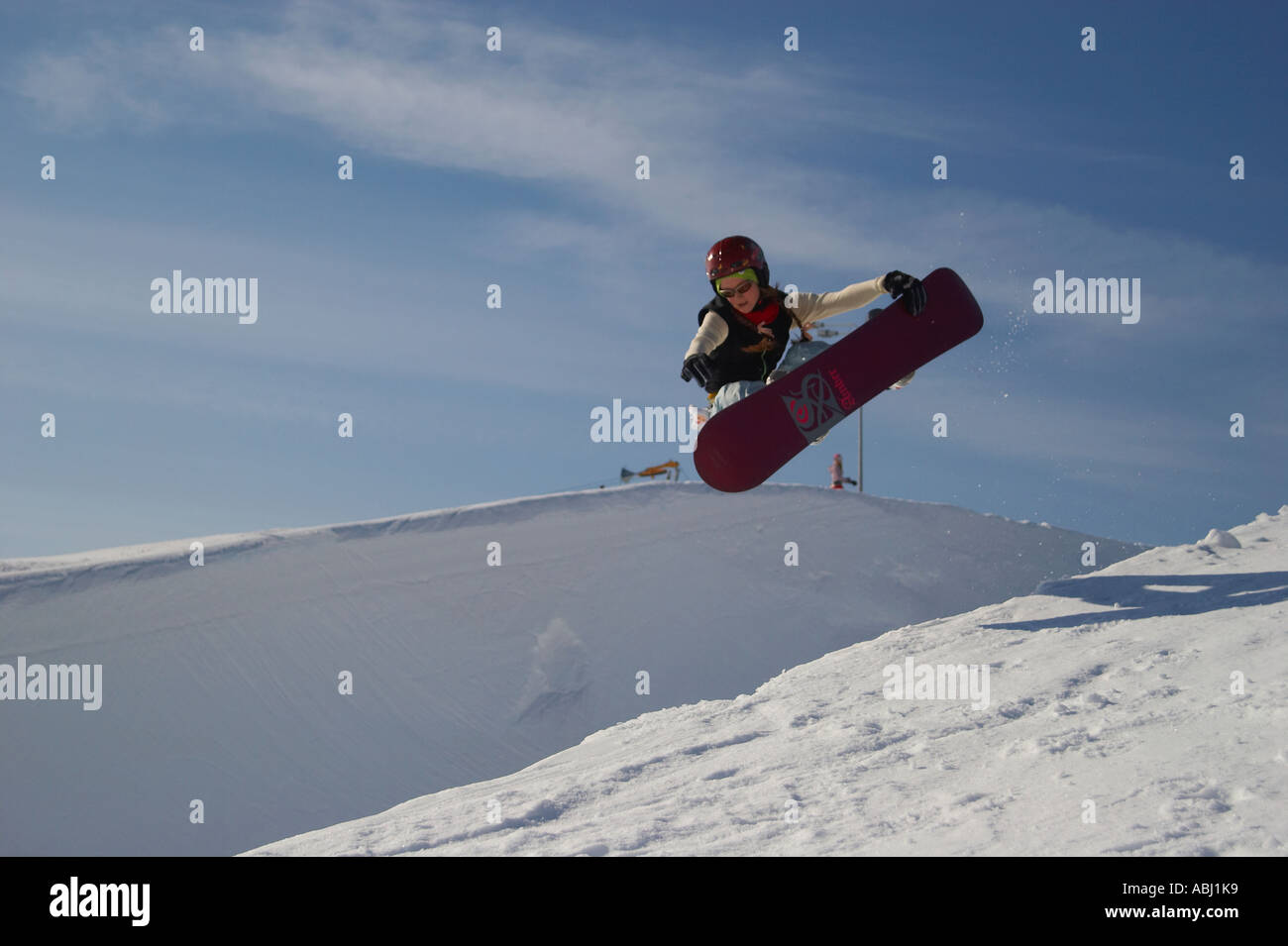 Snowboard girl and half pipe ride 12 Stock Photo - Alamy