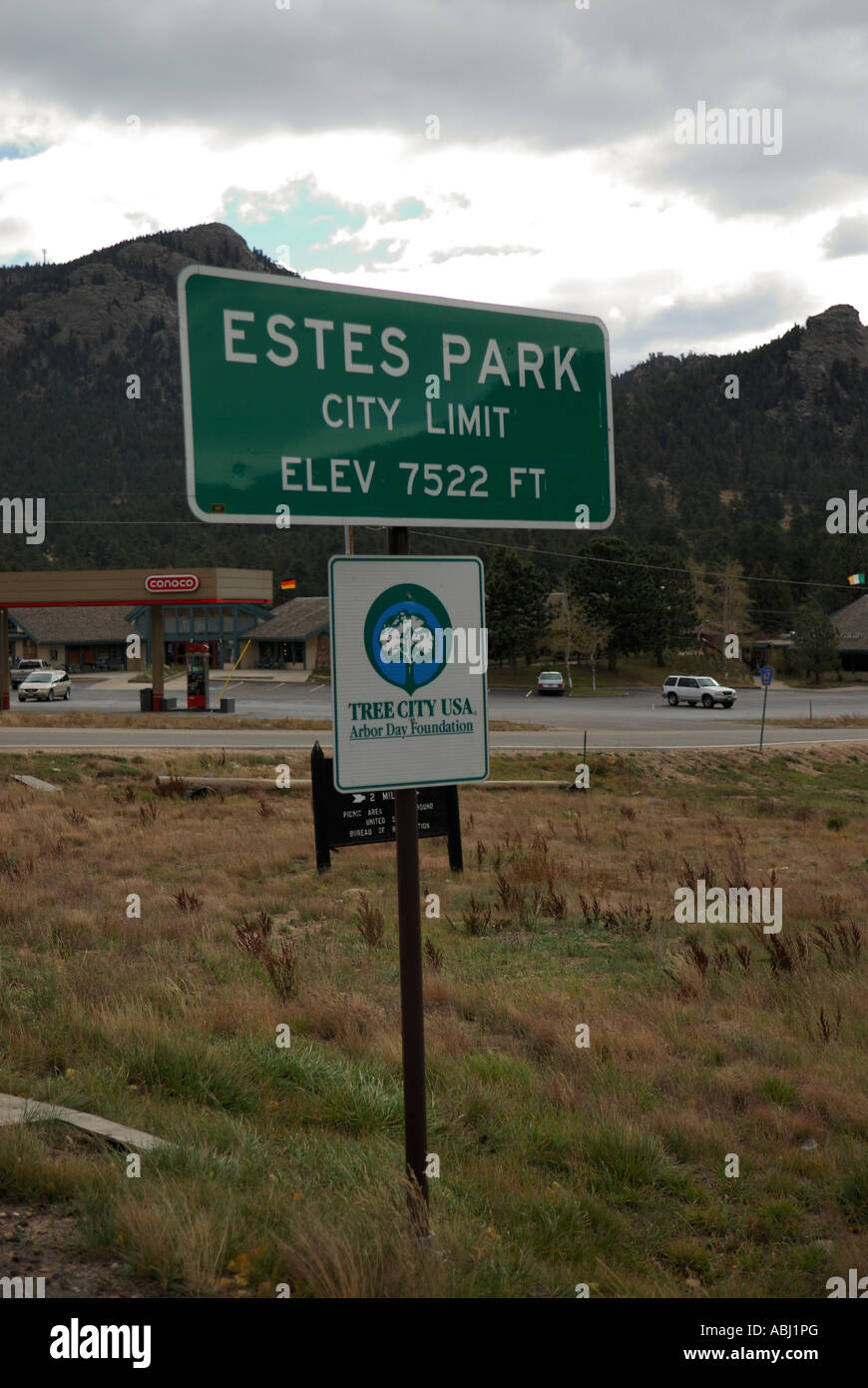 Entering sign in Estes Park, Colorado State, USA Stock Photo - Alamy