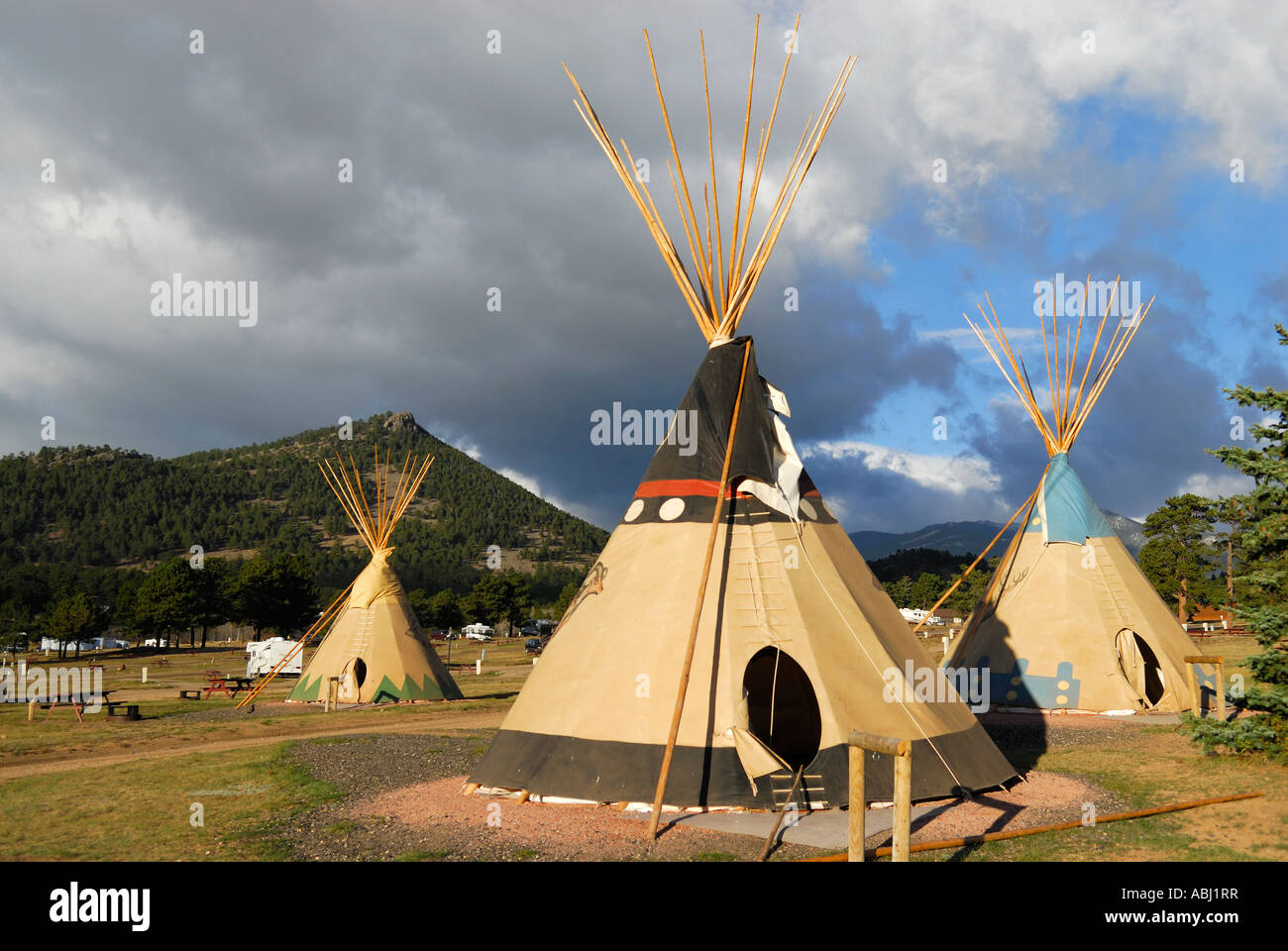 Indian tipis in Estes, Rocky Mountains, USA Stock Photo - Alamy