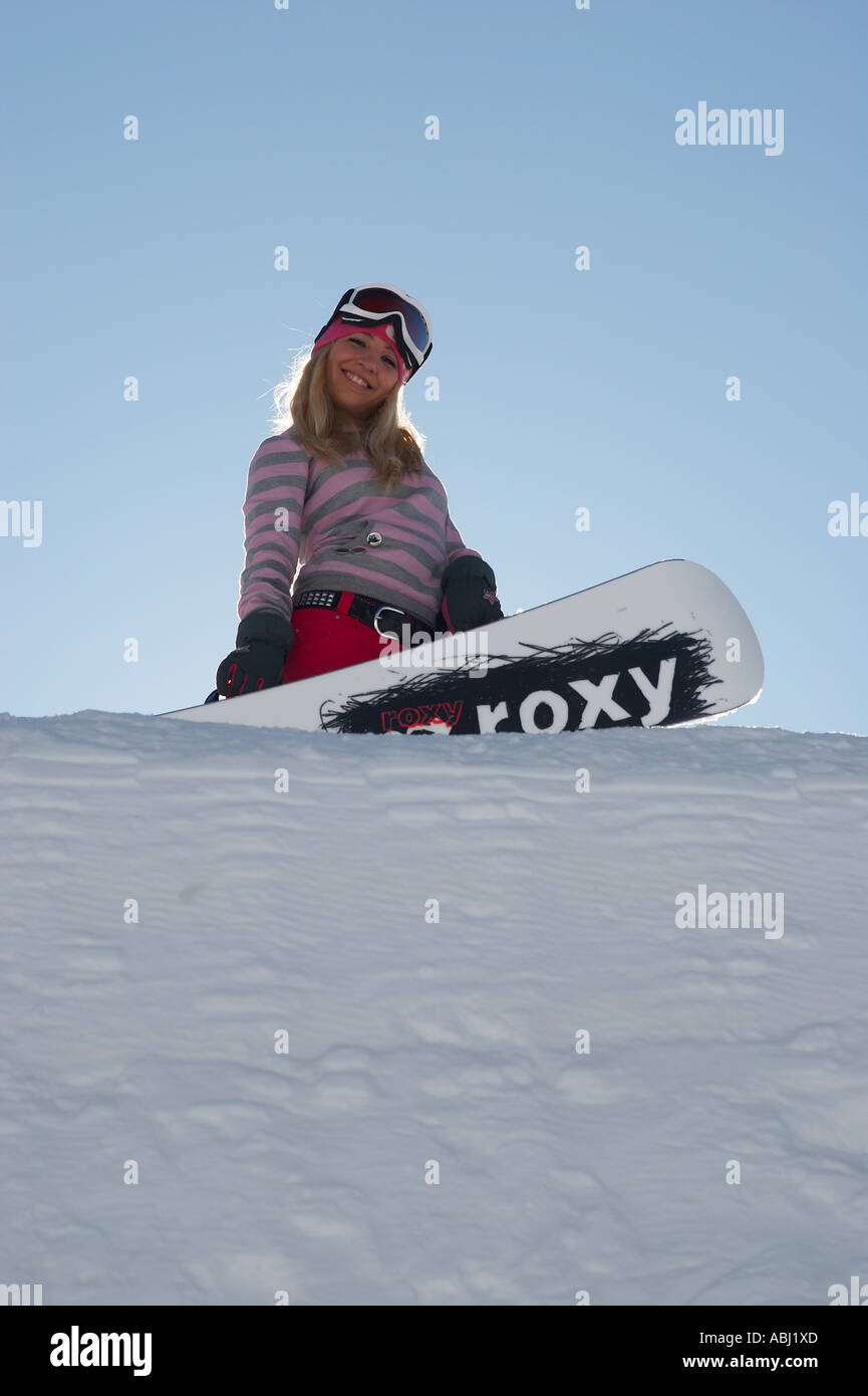 Beautiful snowboard girls on the half pipe edge 1 Stock Photo - Alamy