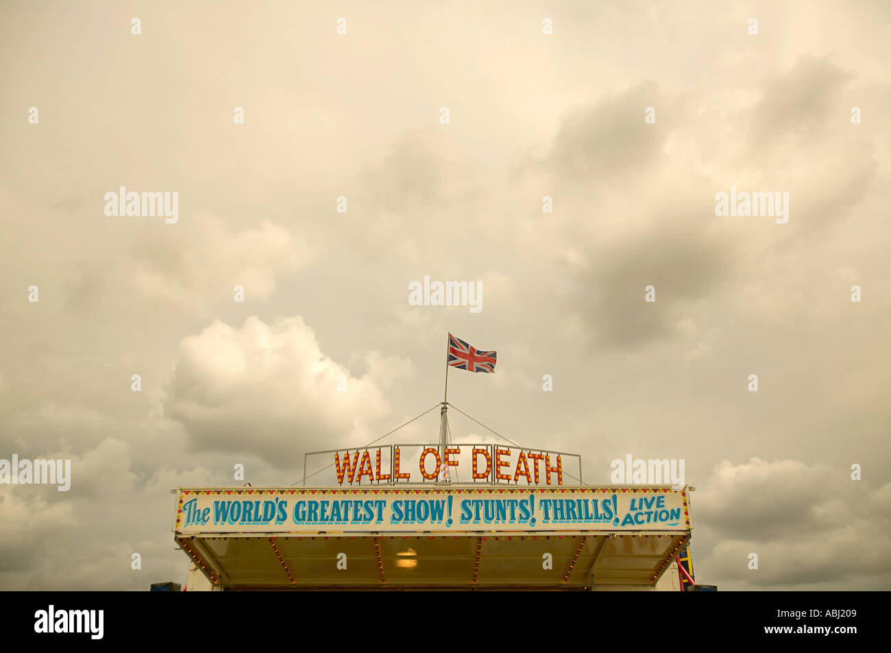 sign for motor bike wall of death attraction at classic car rally ...