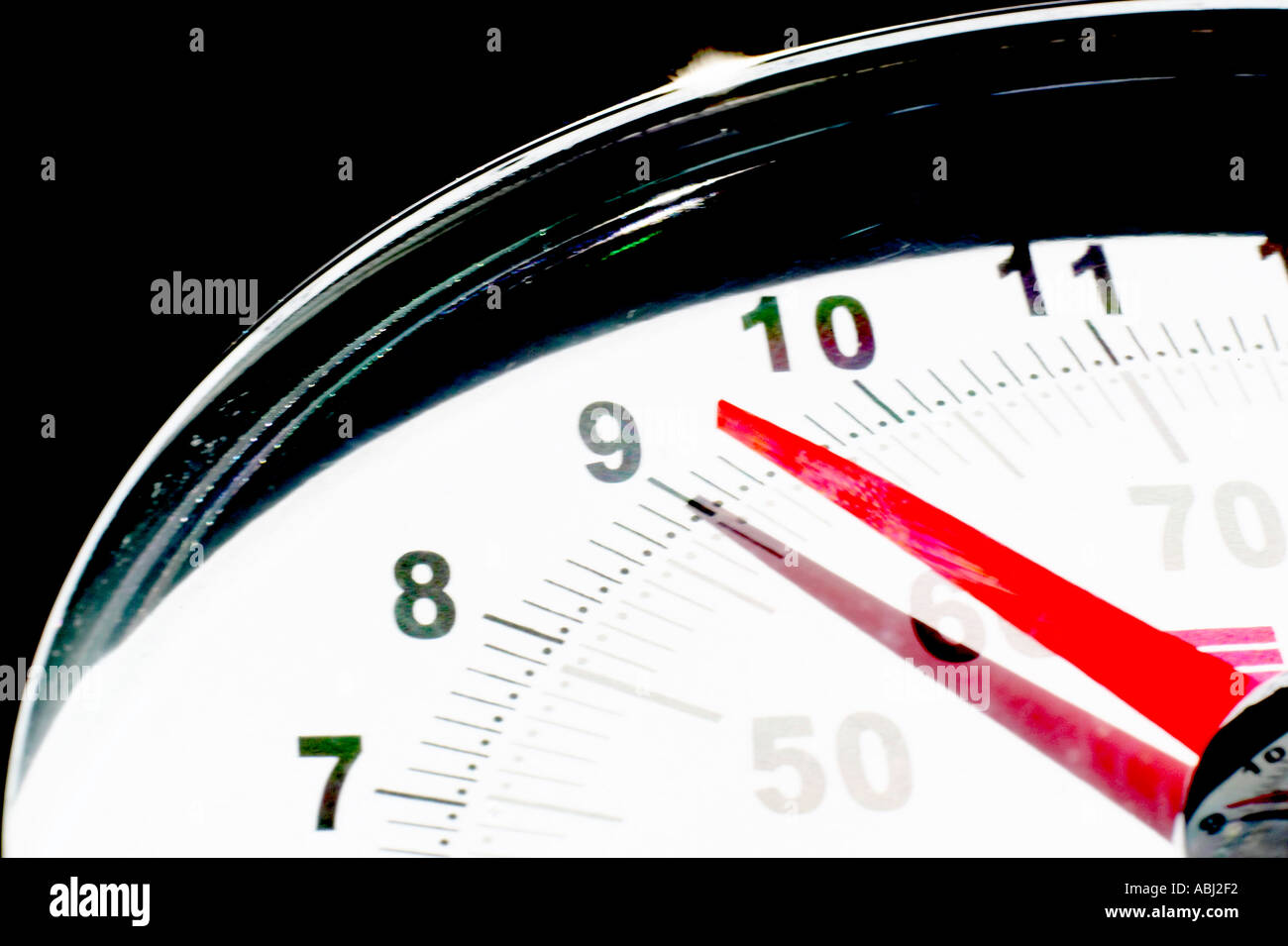 Needle pointing to weight on dial of weighing scale Stock Photo - Alamy