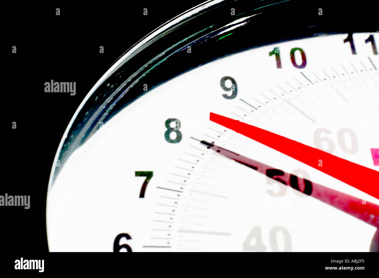 Needle pointing to weight on dial of weighing scale Stock Photo - Alamy