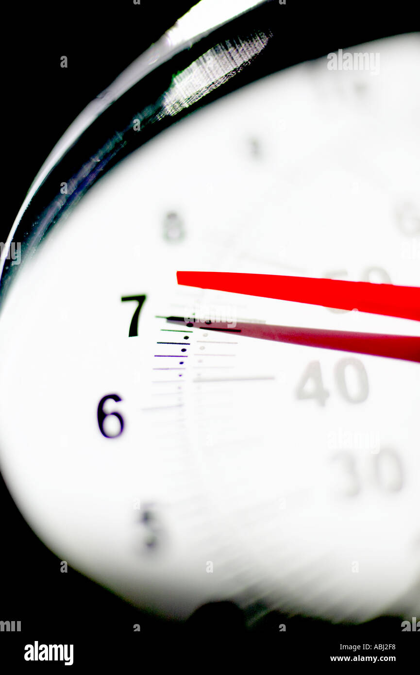 Needle pointing to weight on dial of weighing scale Stock Photo - Alamy