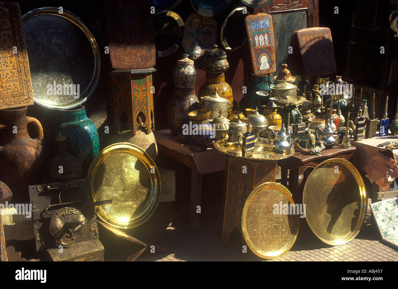 Brass metal objects Marrakech Morocco north Africa Stock Photo - Alamy