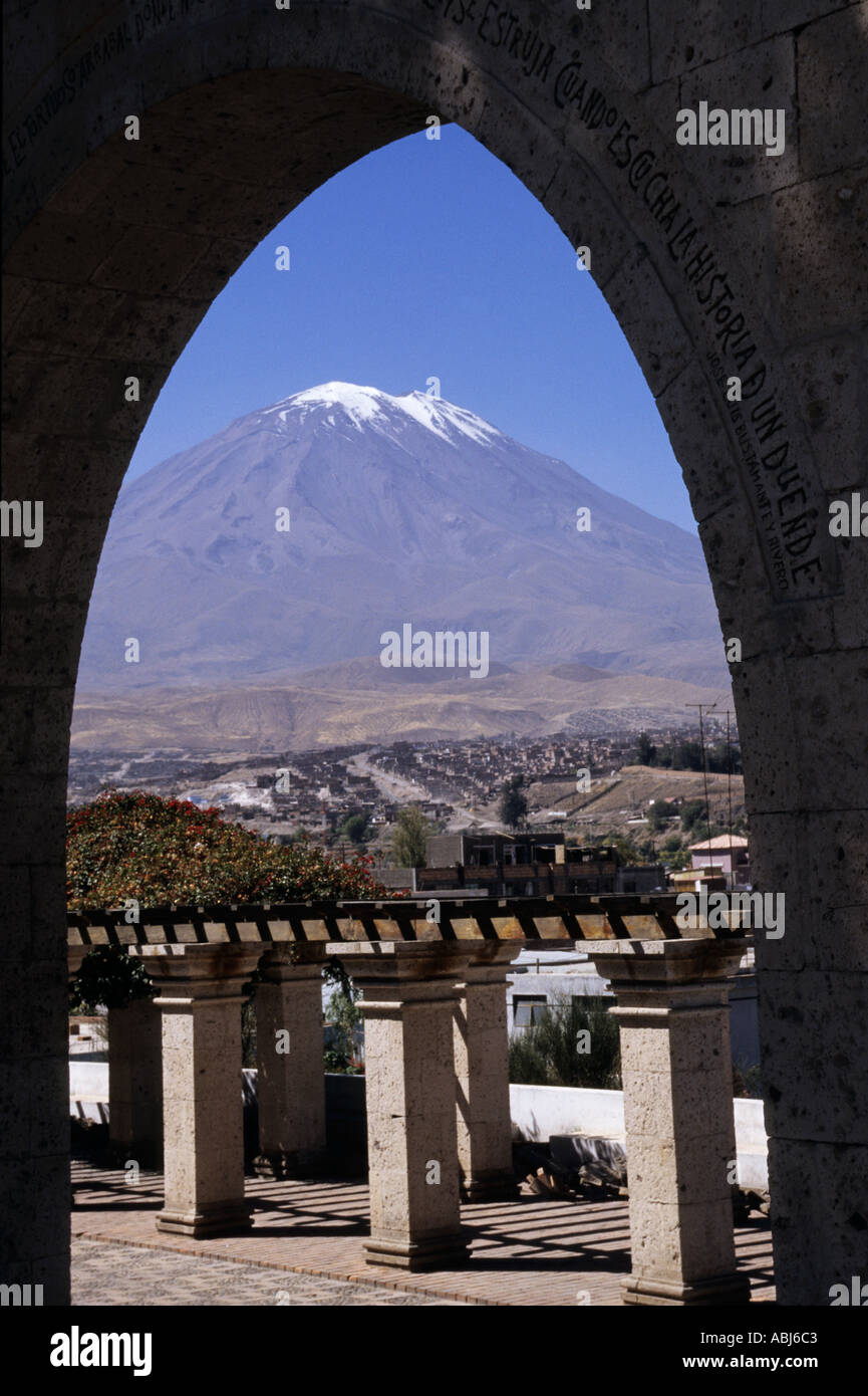 Arequipa, Peru. El Misti volcano seen through a stone arch Stock Photo ...
