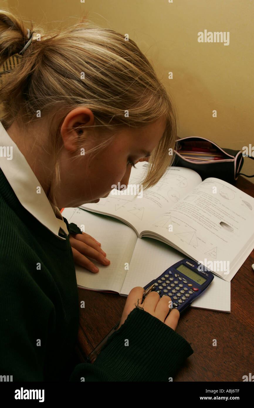 teenage girl doing maths homework Stock Photo - Alamy
