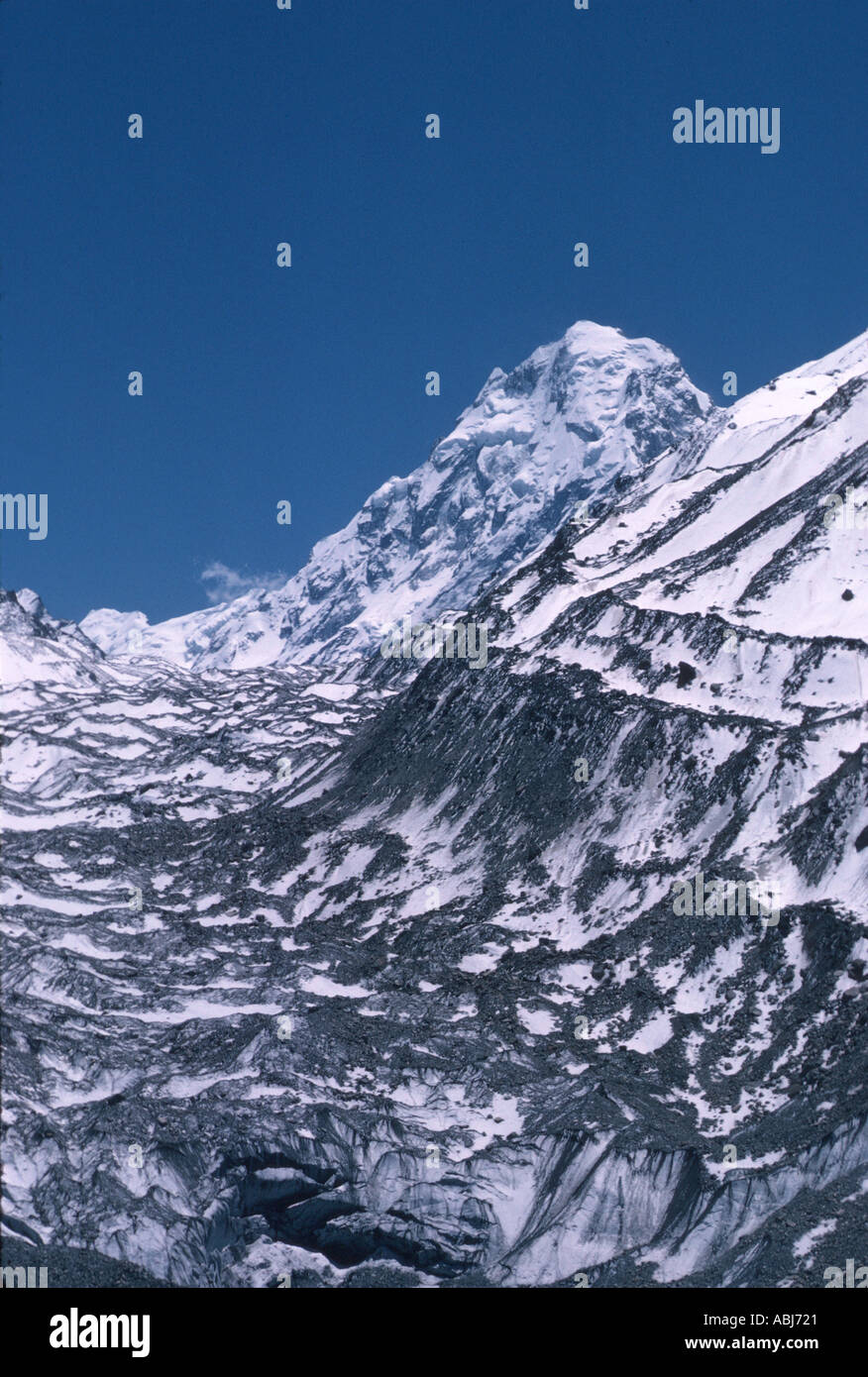 Mountainous landscape with glacier and snow and ice in India Stock ...